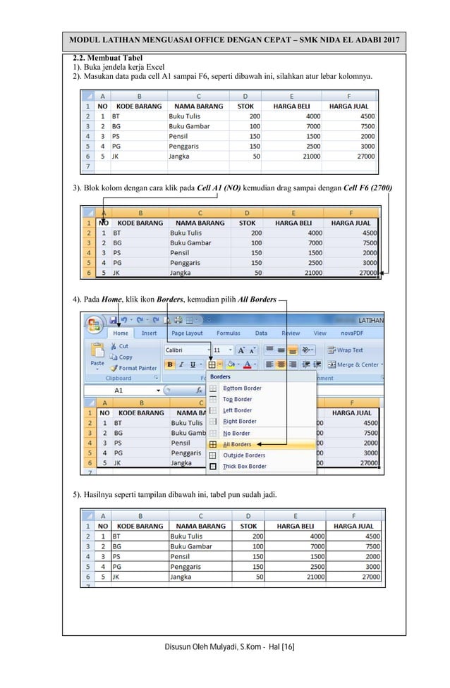 MODUL PELATIHAN MICROSOFT OFFICE WORD DAN EXCEL TINGKAT SMK | PDF