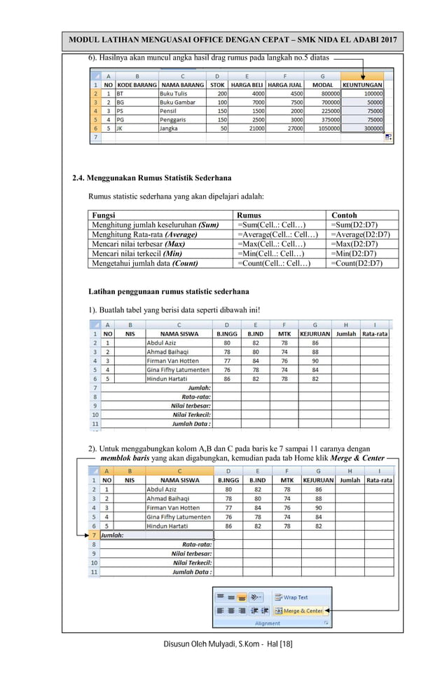 MODUL PELATIHAN MICROSOFT OFFICE WORD DAN EXCEL TINGKAT SMK | PDF