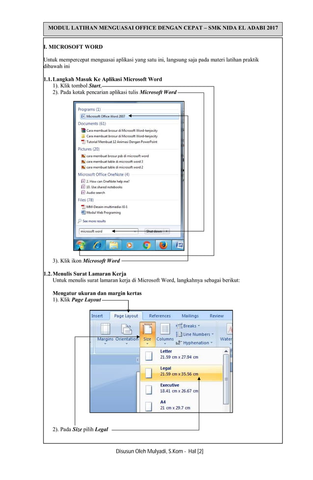 MODUL PELATIHAN MICROSOFT OFFICE WORD DAN EXCEL TINGKAT SMK | PDF
