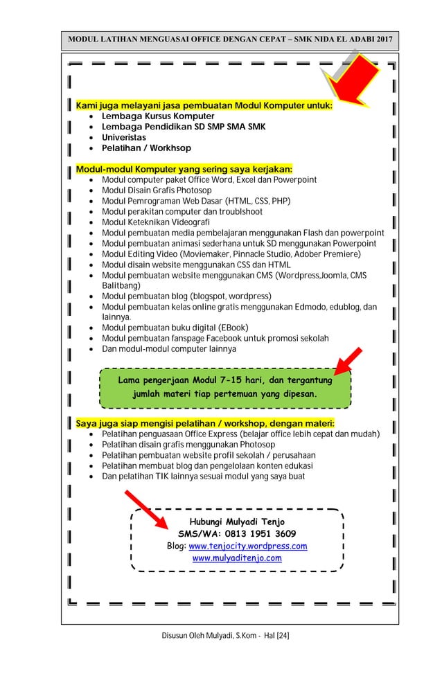 MODUL PELATIHAN MICROSOFT OFFICE WORD DAN EXCEL TINGKAT SMK | PDF