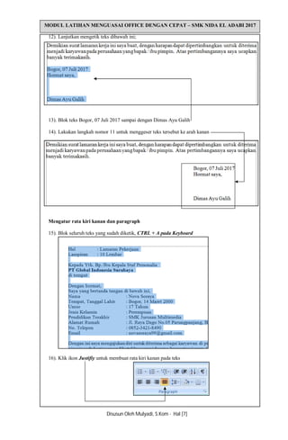 MODUL PELATIHAN MICROSOFT OFFICE WORD DAN EXCEL TINGKAT SMK | PDF