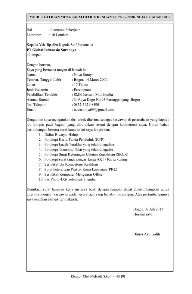 MODUL PELATIHAN MICROSOFT OFFICE WORD DAN EXCEL TINGKAT SMK | PDF