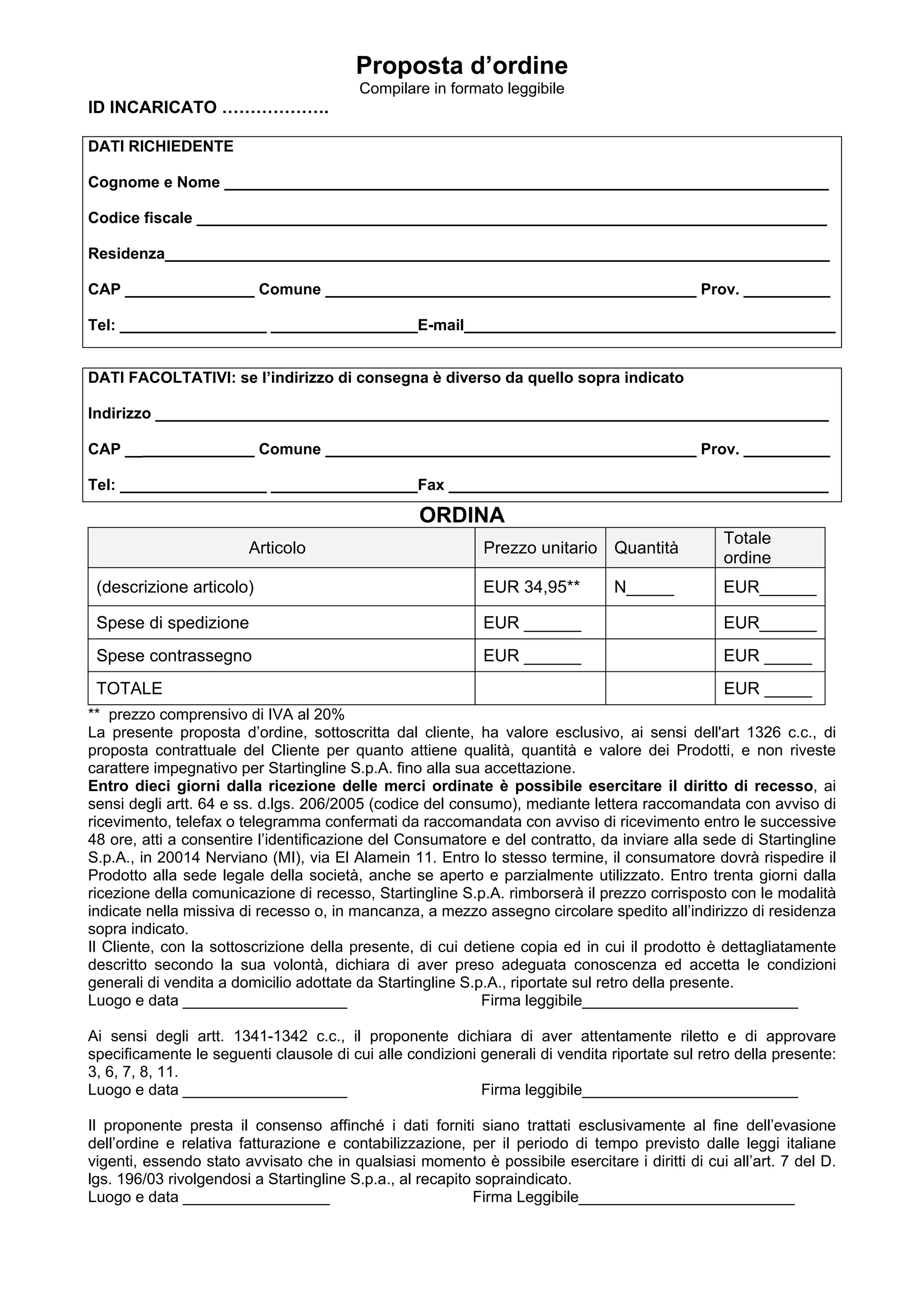 Modulo Ordine Per Incaricati Vendita | PDF