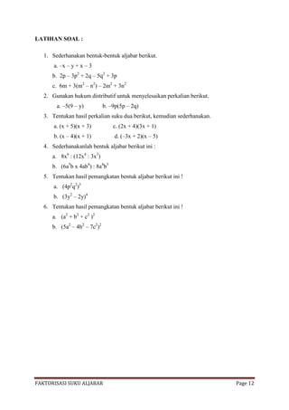 Modul operasi dan faktorisasi hitung aljabar | DOCX