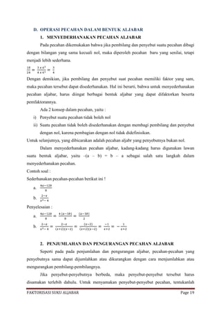 Modul operasi dan faktorisasi hitung aljabar | DOCX