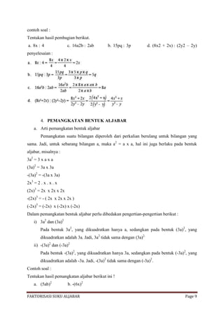 Modul operasi dan faktorisasi hitung aljabar | DOCX