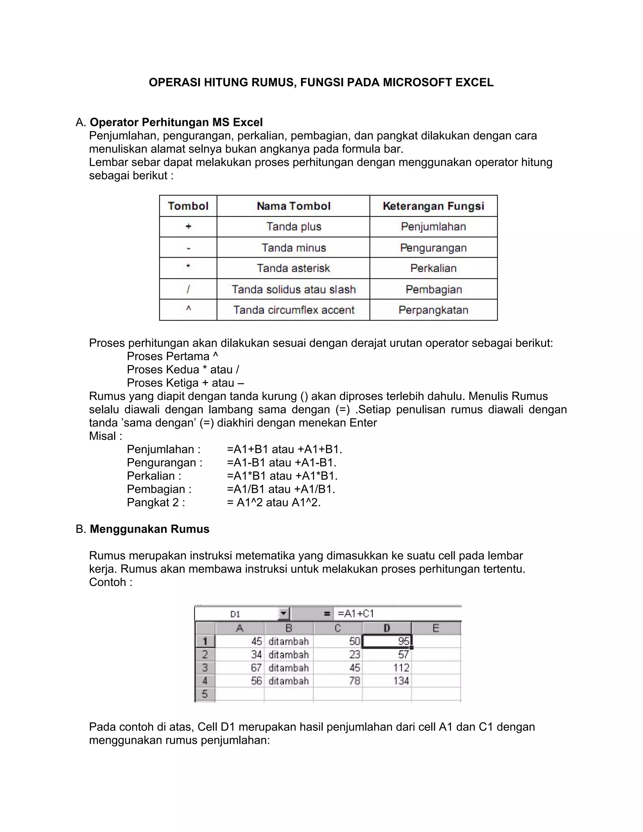 Modul operasi hitung ms.excel | PDF
