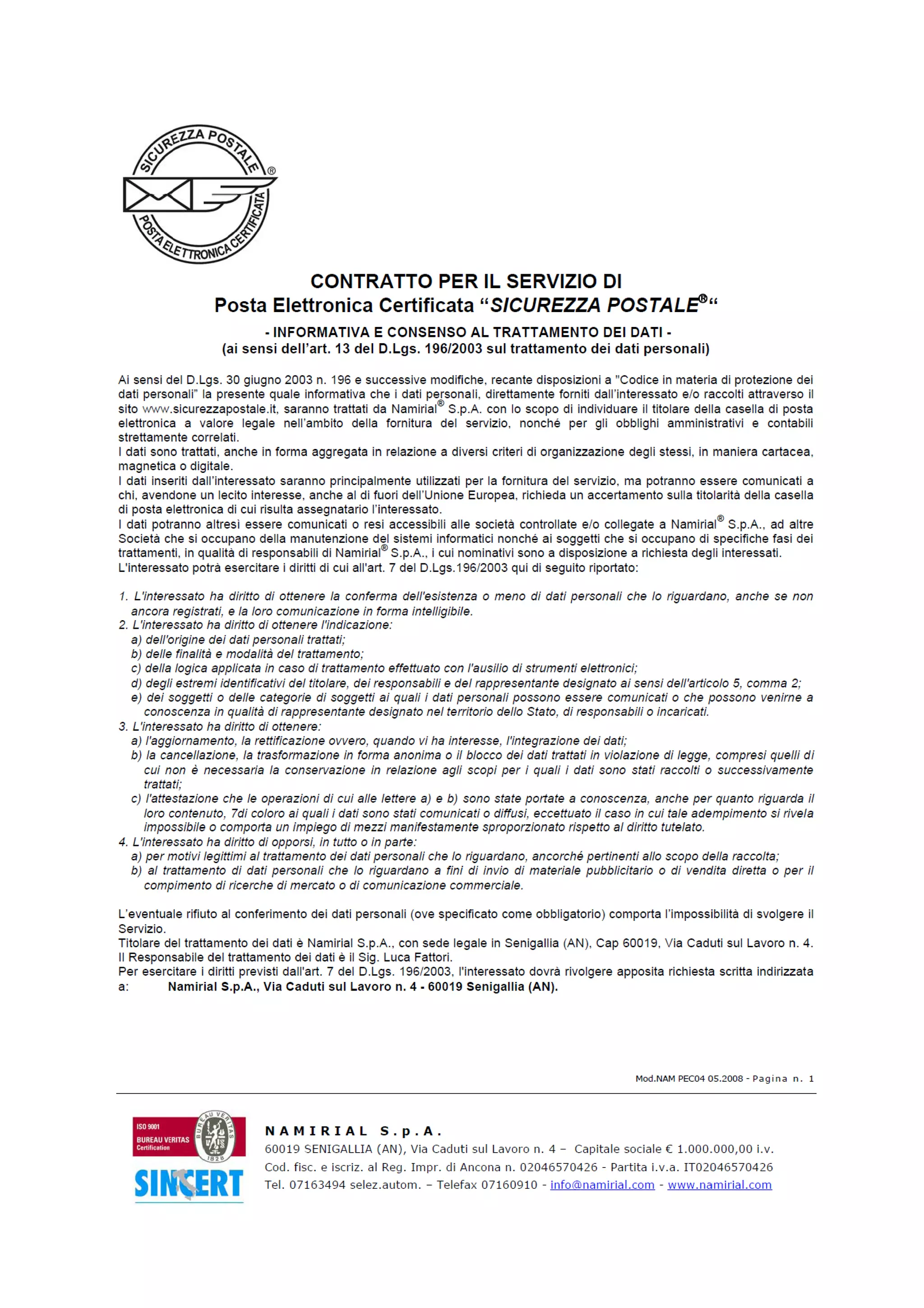 Modulo richiesta pec | PDF