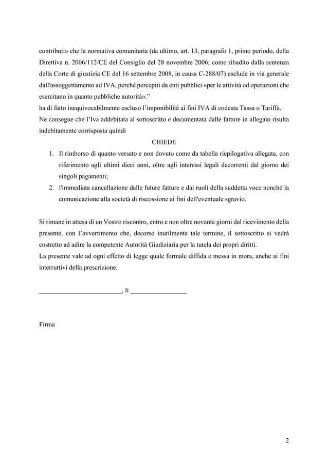 Modulo richiesta rimborso iva su tarsu | PDF