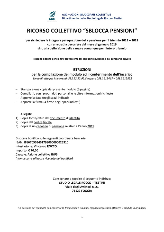 Modulo ricorso sblocca_pensioni | PDF