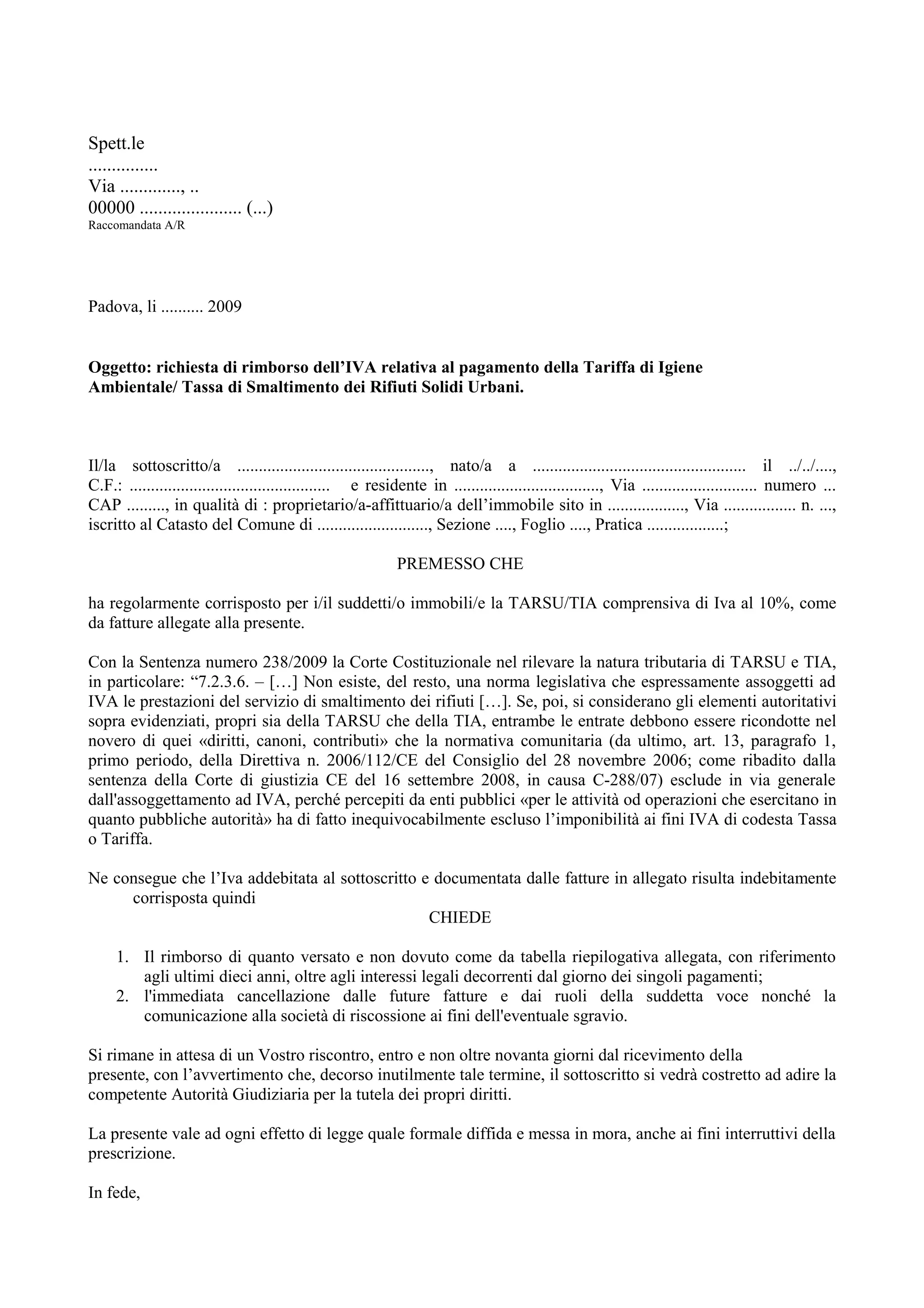Modulo Tarsu Da Stampare | PDF