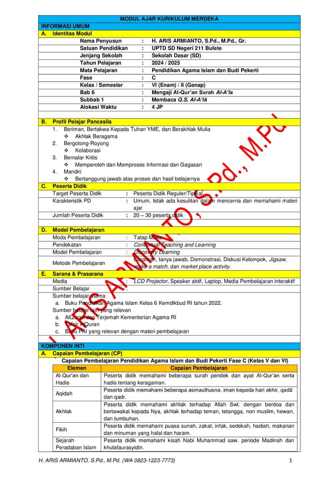 MODUL AJAR PENDIDIKAN AGAMA ISLAM (PAI & BP) KELAS 6 REVISI CP 032 KURIKULUM MERDEKA.pdf