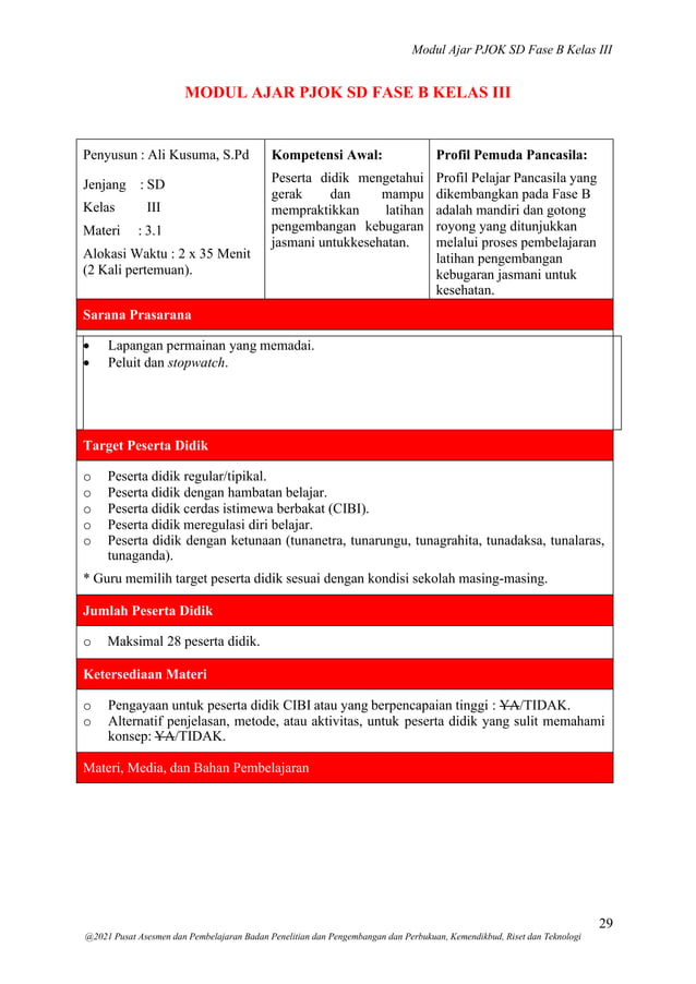 Modul Ajar Kurikulum Merdeka (PJOK) Kelas 3 | PDF