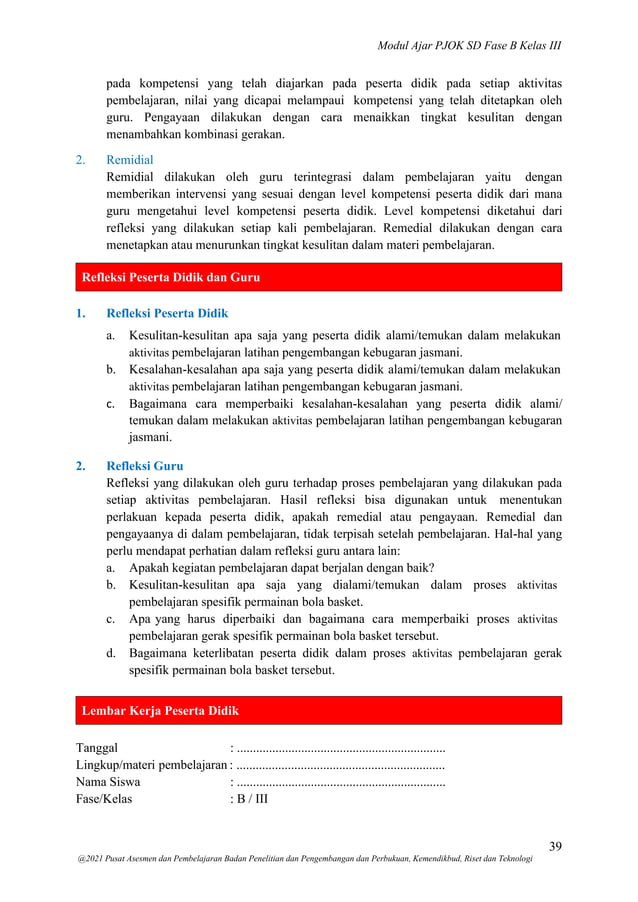 Modul Ajar Kurikulum Merdeka (PJOK) Kelas 3 | PDF
