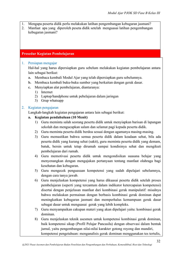 Modul Ajar Kurikulum Merdeka (PJOK) Kelas 3 | PDF