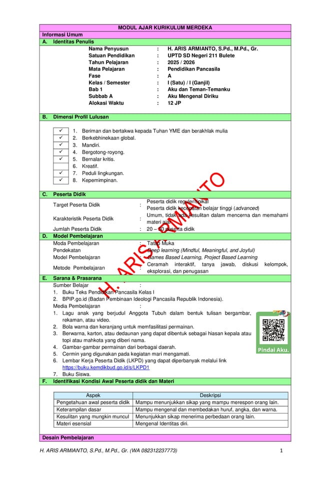 MODUL PEMBELAJARAN DEEP LEARNING PENDIDIKAN PANCASILA KELAS 1 CP 032 REVISI 2025 KURIKULUM ...