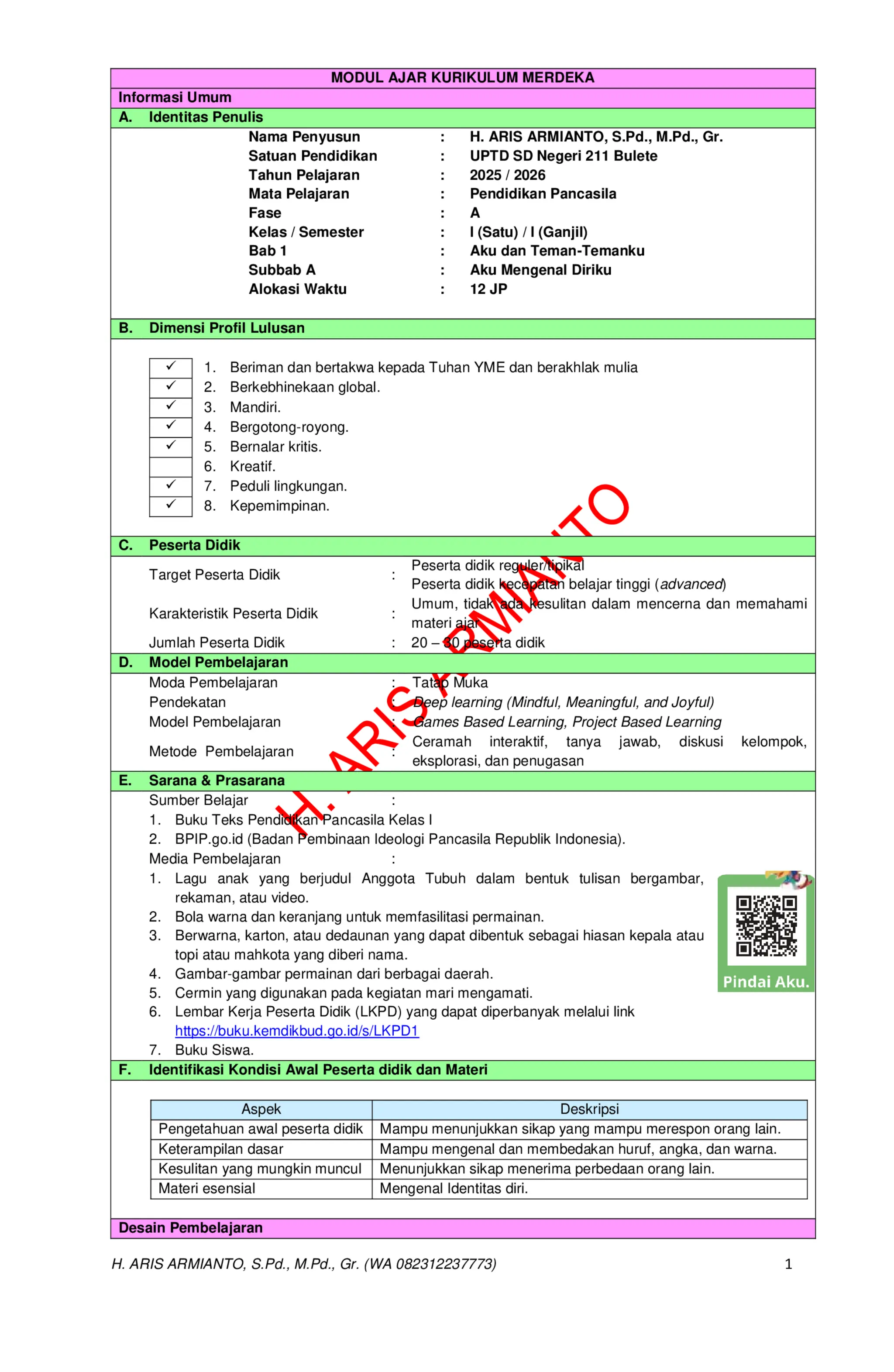 MODUL PEMBELAJARAN DEEP LEARNING PENDIDIKAN PANCASILA KELAS 1 CP 032 ...