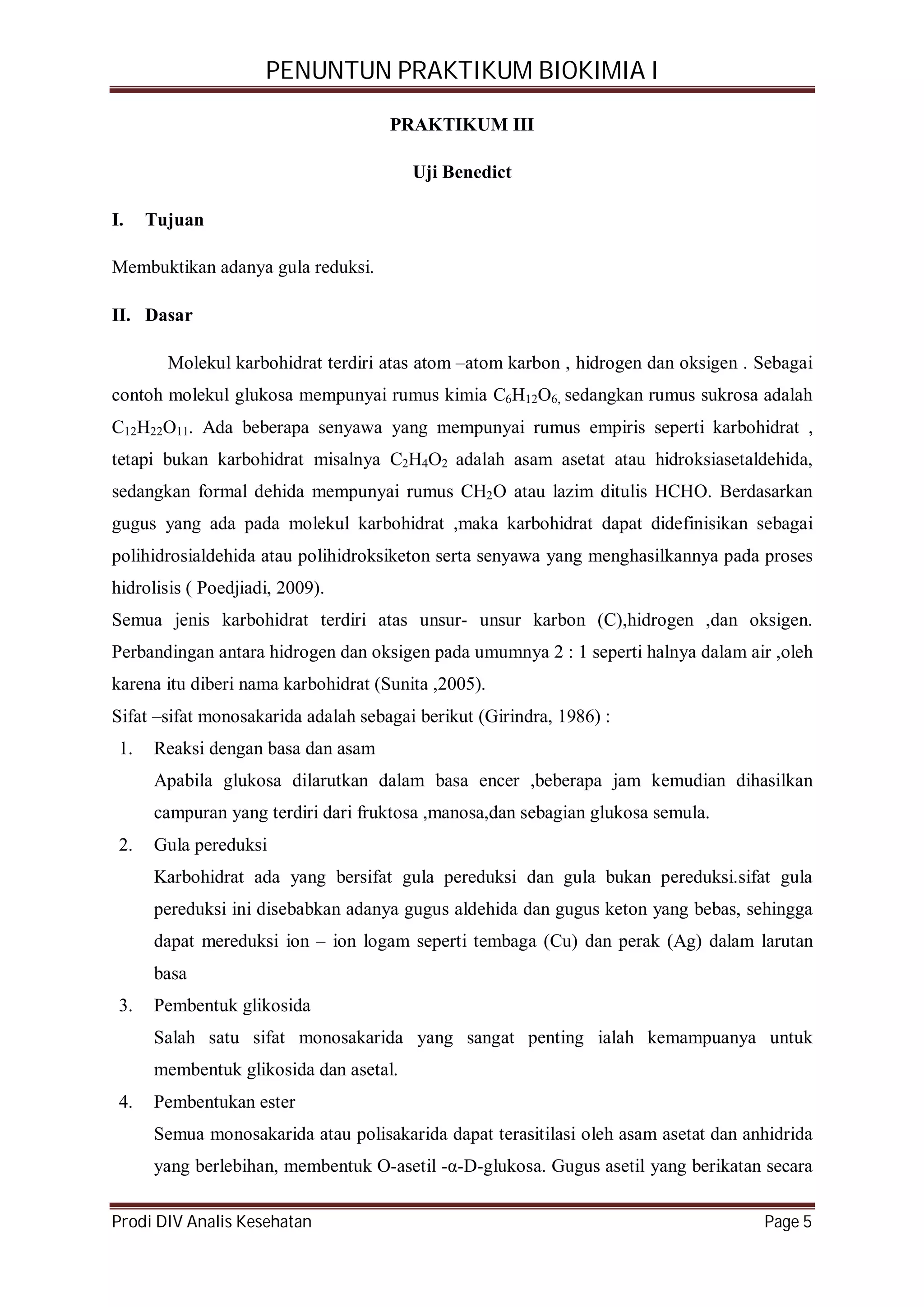 Modul panduan praktikum biokimia 1 | PDF
