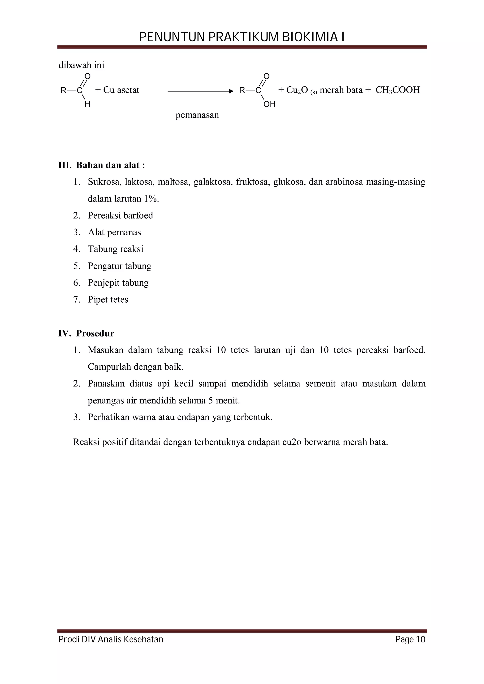 Modul panduan praktikum biokimia 1 | PDF
