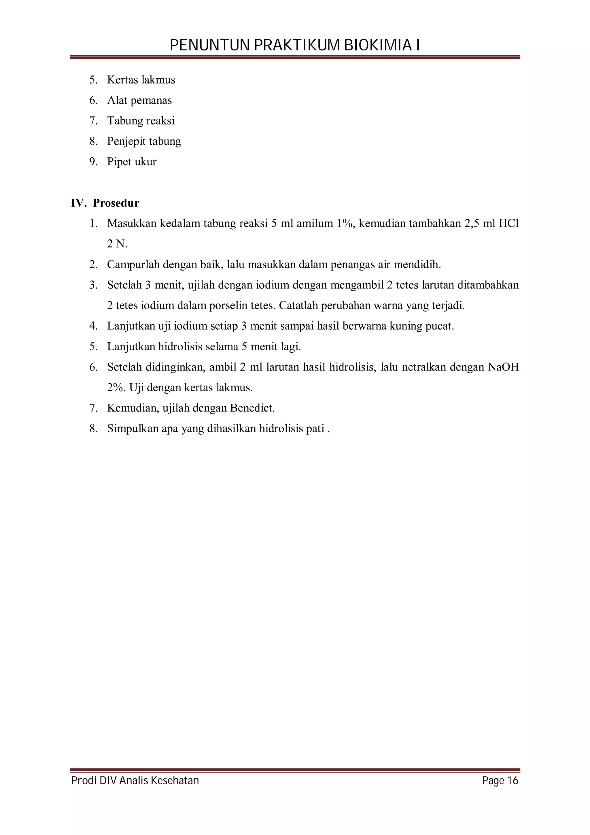 Modul panduan praktikum biokimia 1 | PDF