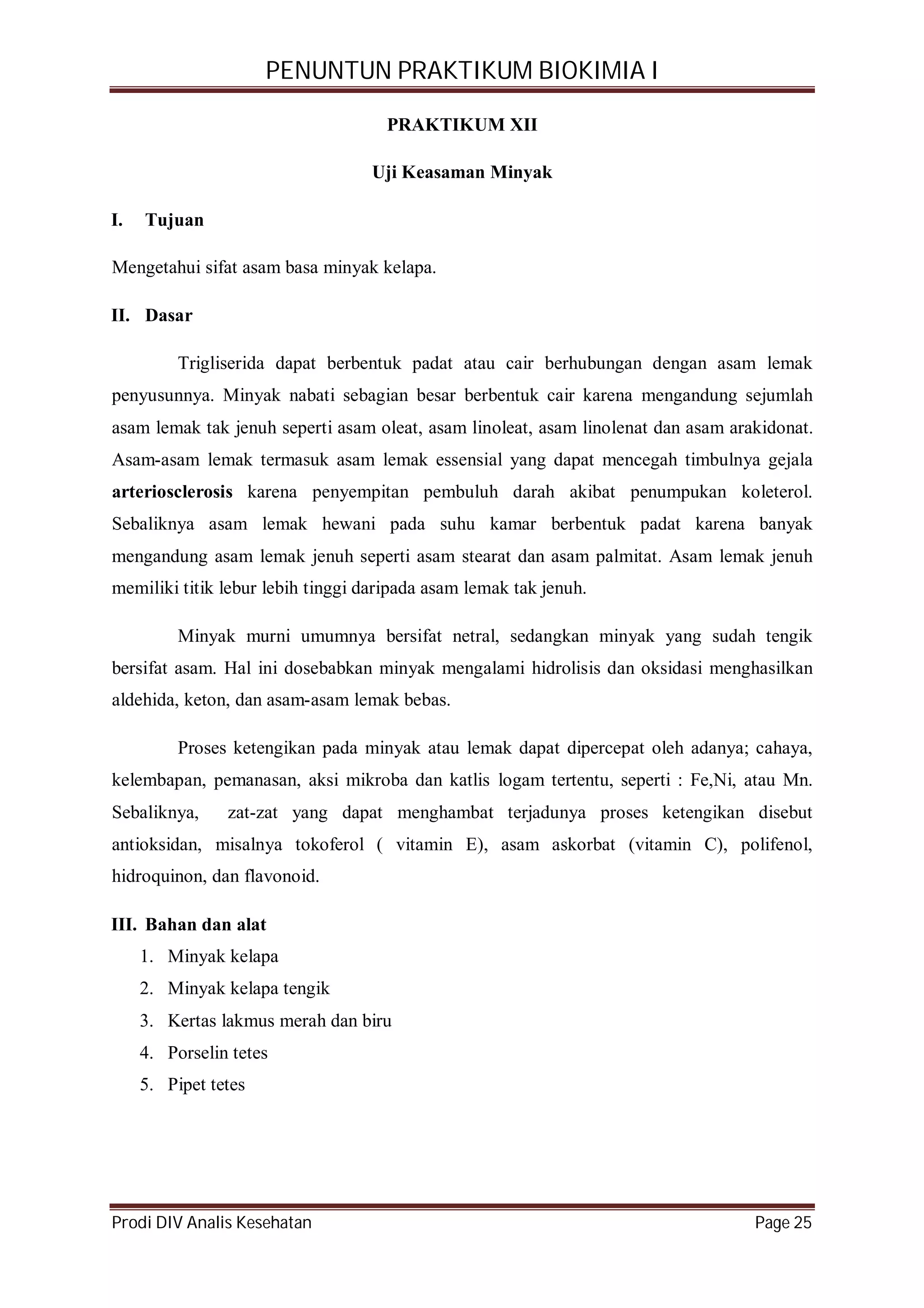 Modul panduan praktikum biokimia 1 | PDF