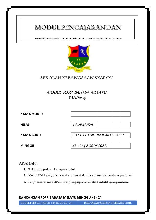 Latihan Pdpr Bm Tahun 4 Modul Pdpr Bm Tahun 3 Membalik Buku Halaman 1