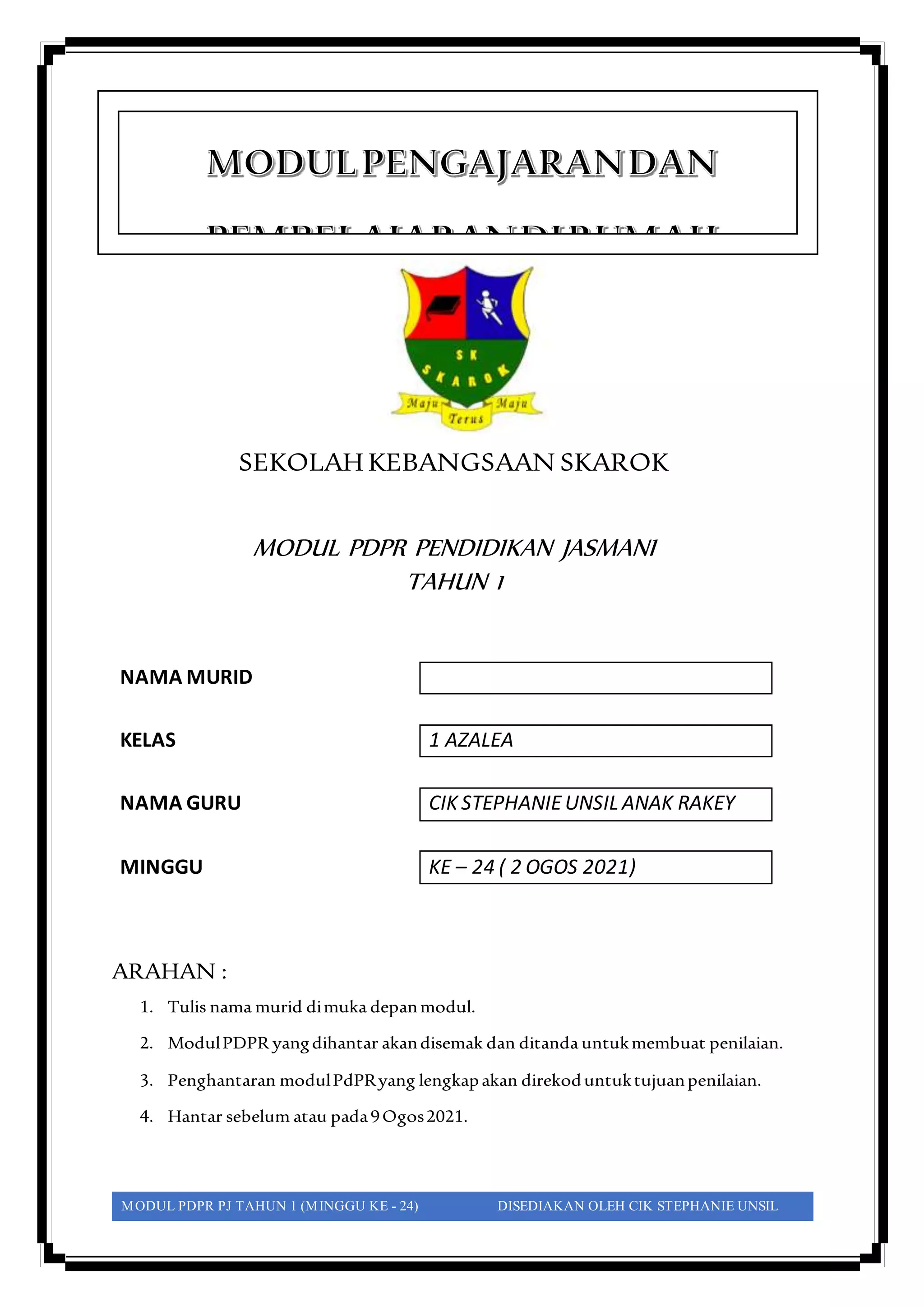 Lembaran Modul PdPR PJ Tahun 1 | DOCX
