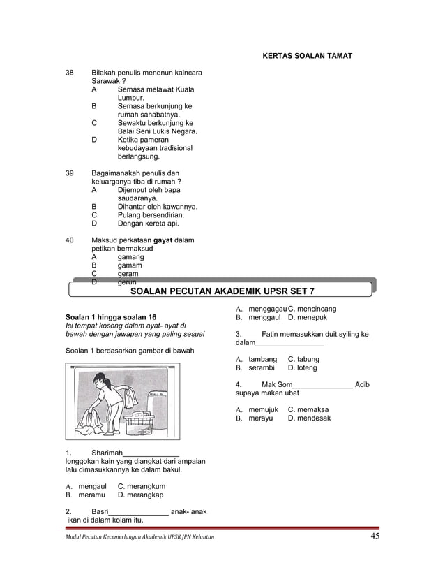 Modul pecutan kecemerlangan akademik bahasa melayu upsr 201 | DOC