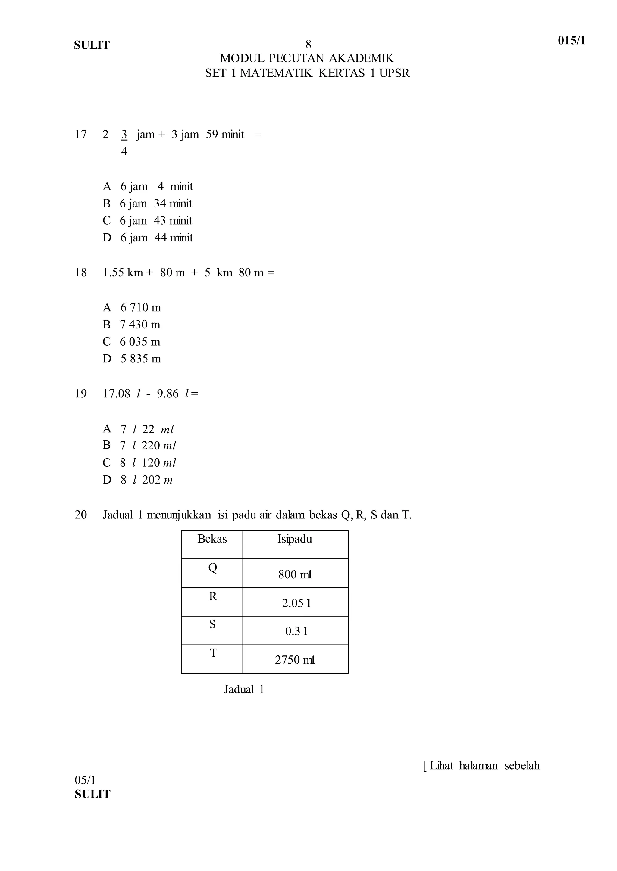 Modul pecutan upsr matematik | DOC