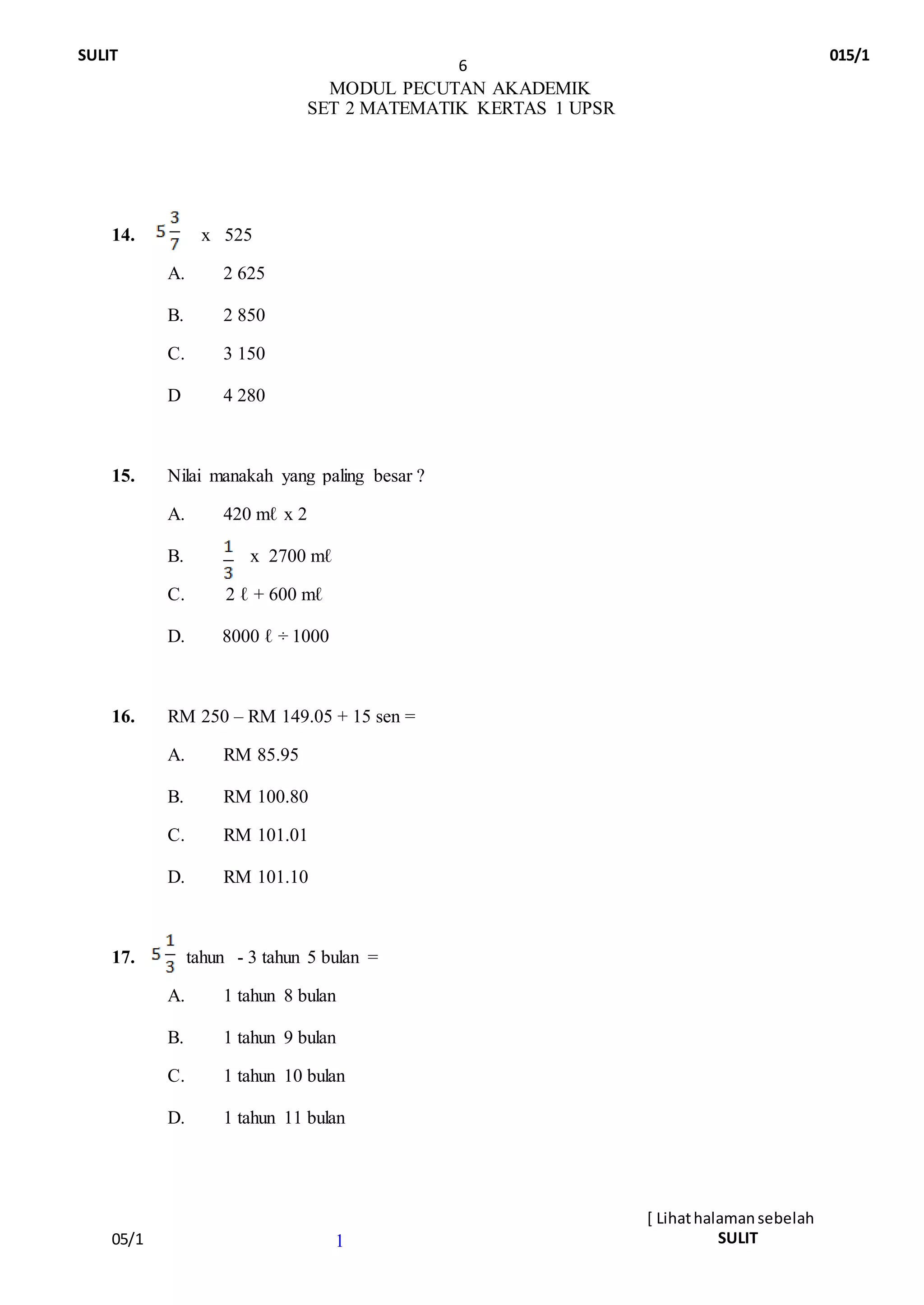 Modul pecutan upsr matematik | DOC