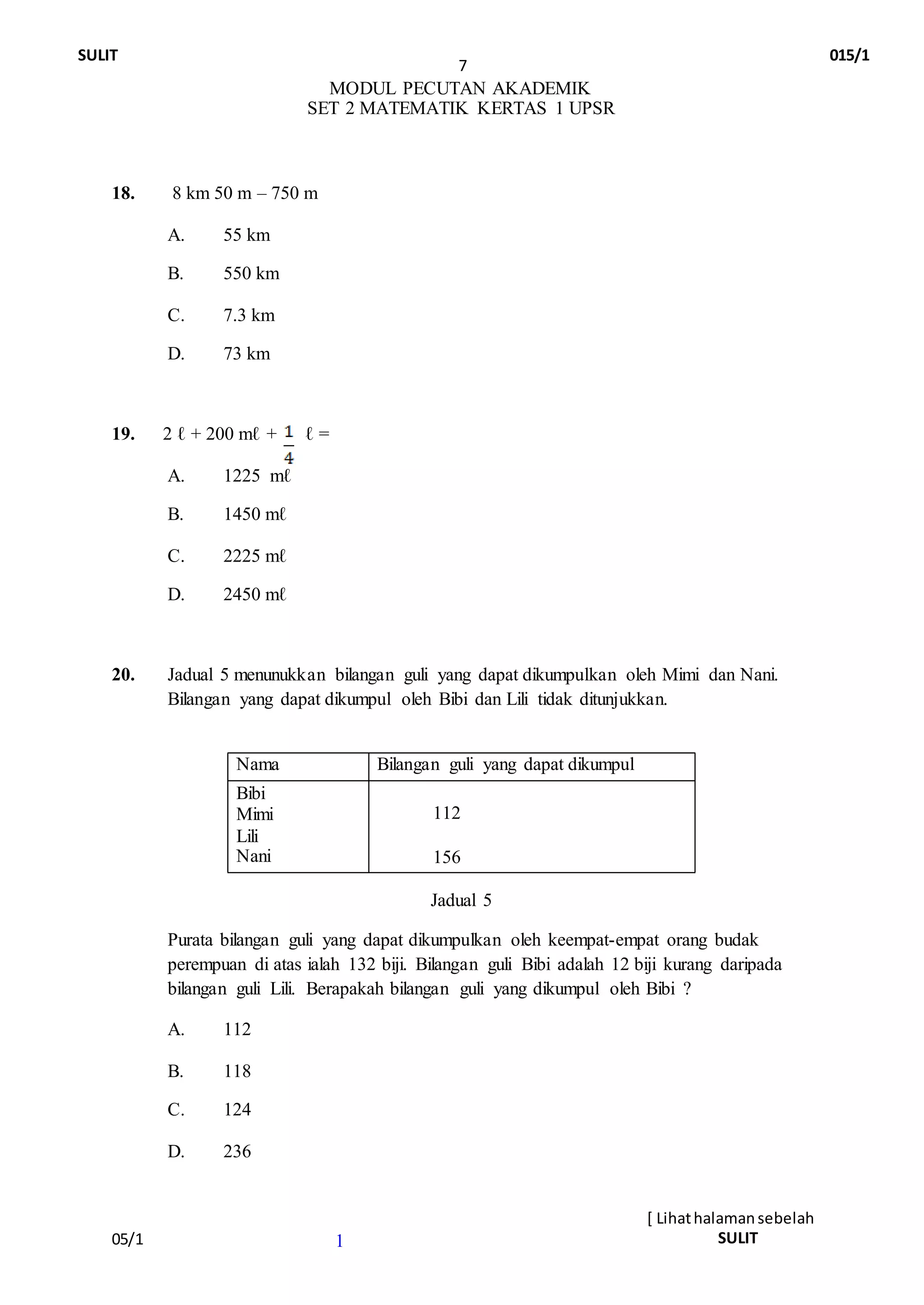 Modul pecutan upsr matematik | DOC