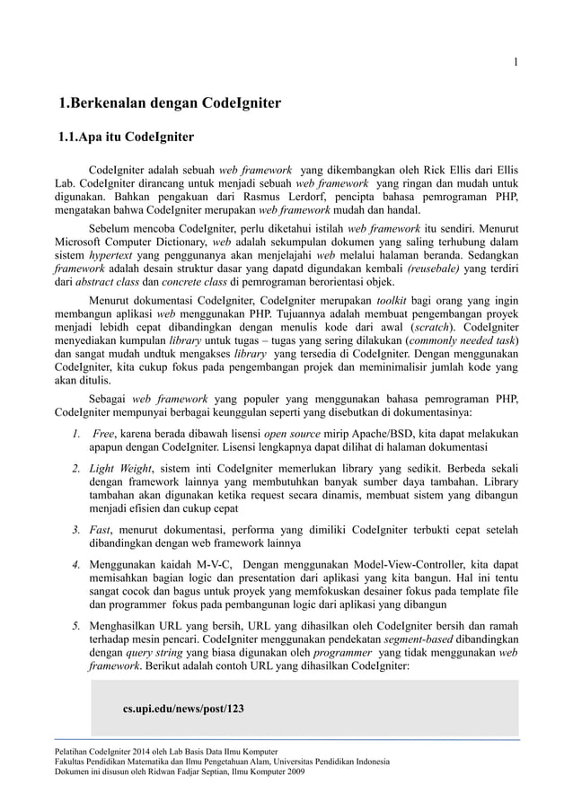 Modul Pelatihan CodeIgniter Dasar | PDF