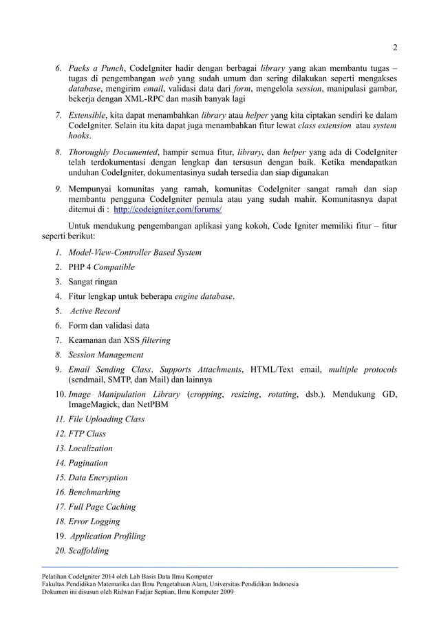 Modul Pelatihan CodeIgniter Dasar | PDF