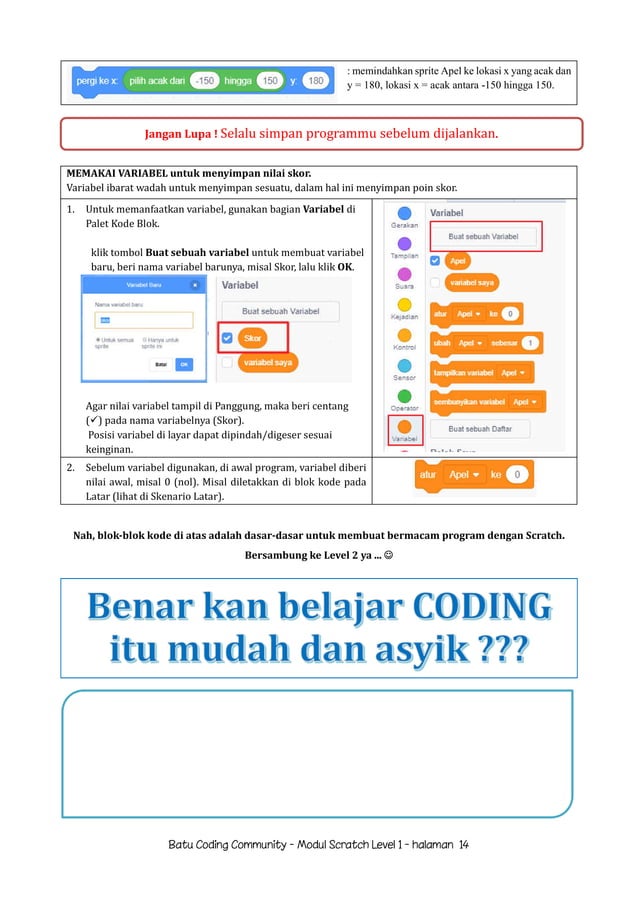 Modul pelatihan coding scratch level 1 | PDF