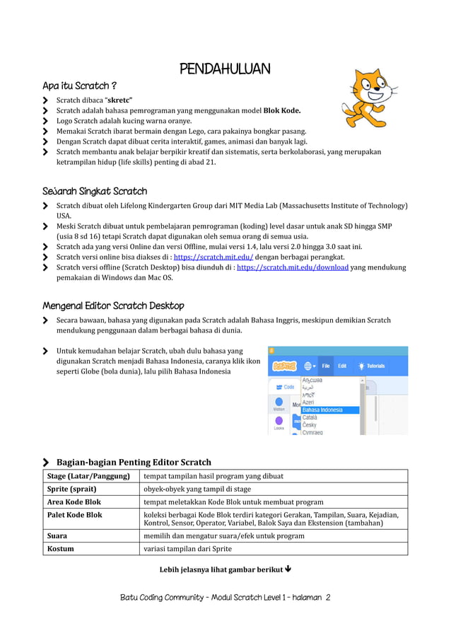 Modul pelatihan coding scratch level 1 | PDF