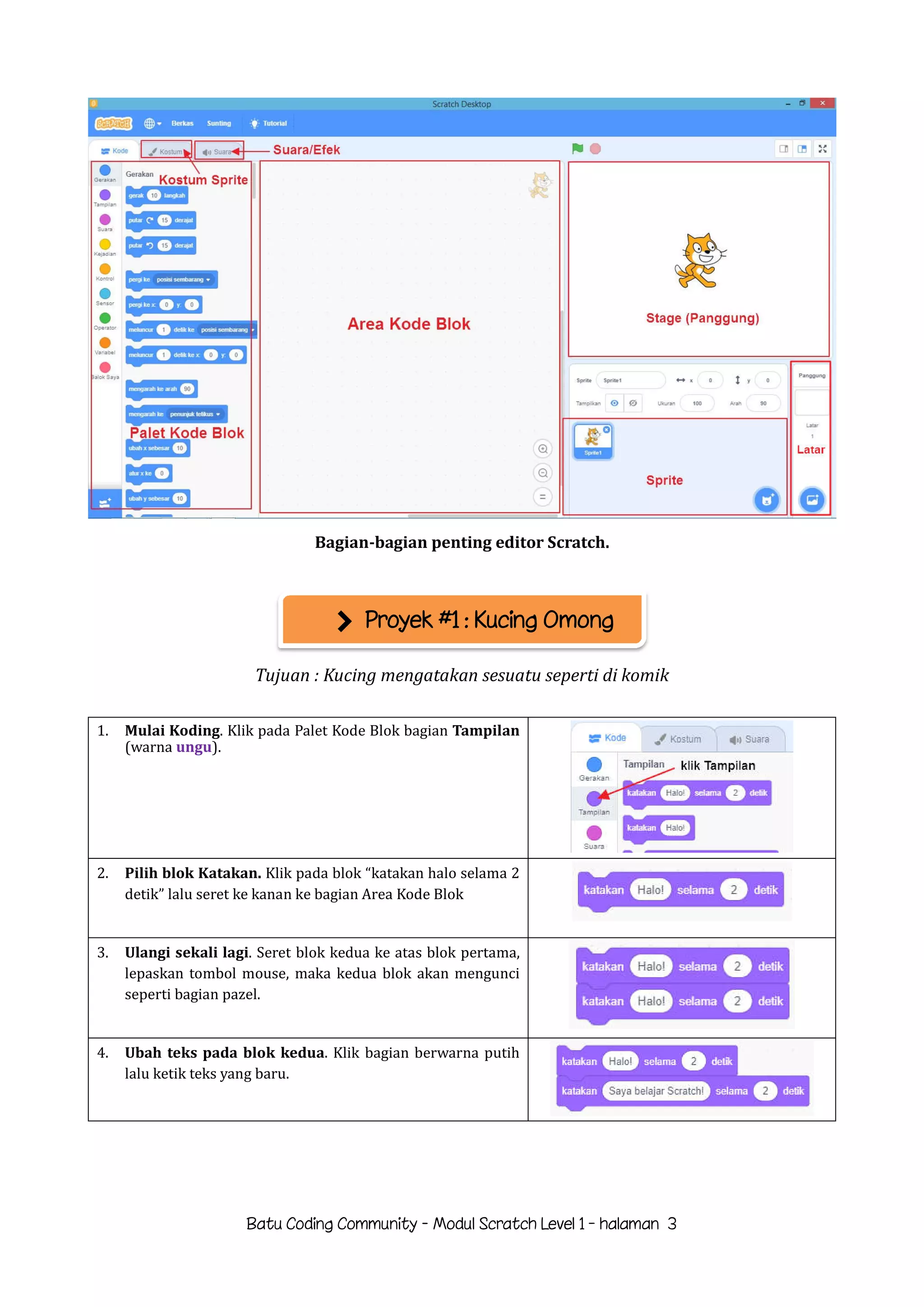 Modul pelatihan coding scratch level 1 | PDF