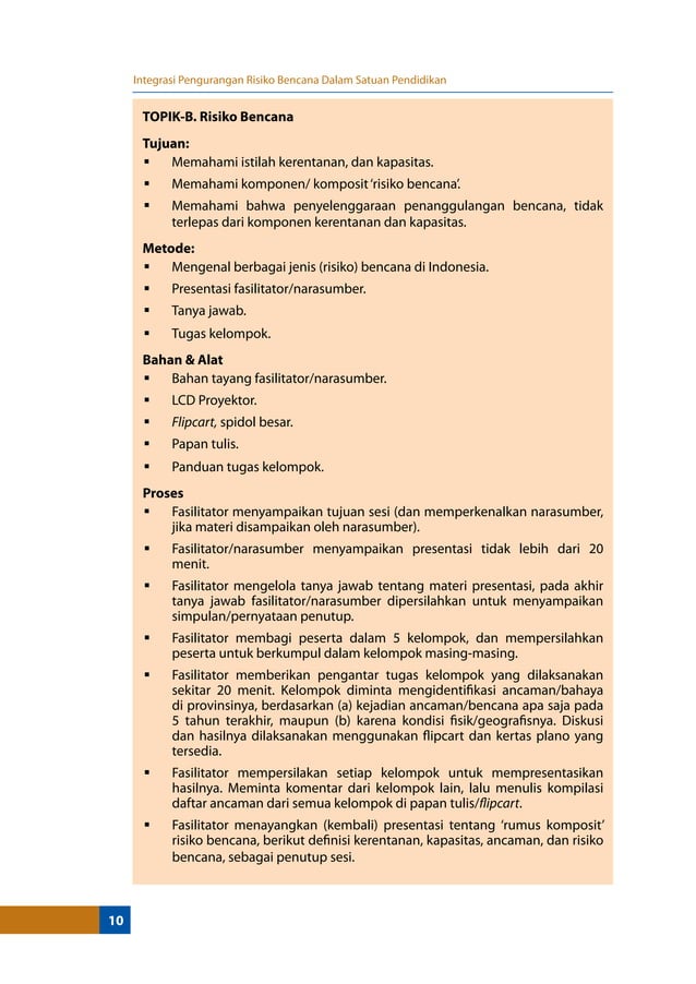 Modul Pelatihan Pengurangan Resiko Bencana untuk Sekolah Dasar dan Menengah | PDF