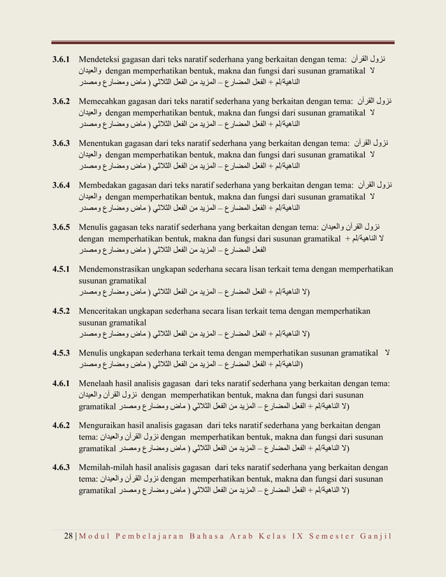 Modul pembelajaran Bahasa Arab kelas 9 MTs (semester ganjil) | PDF