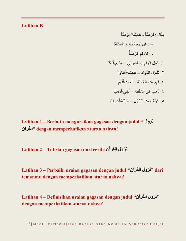 Modul pembelajaran Bahasa Arab kelas 9 MTs (semester ganjil) | PDF