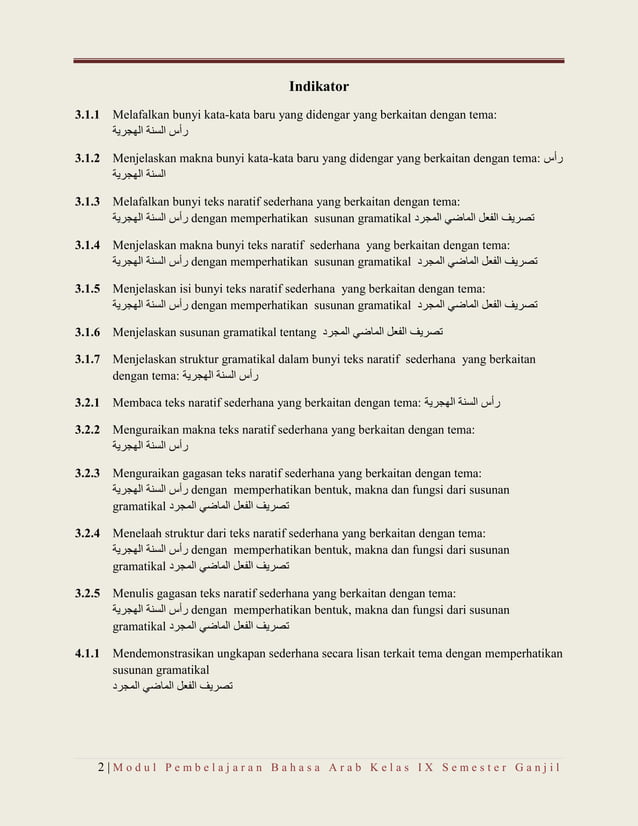 Modul pembelajaran Bahasa Arab kelas 9 MTs (semester ganjil) | PDF