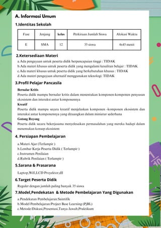 Modul Pembelajaran Ekosistem untuk kelas 10 sma semester 2 | PDF