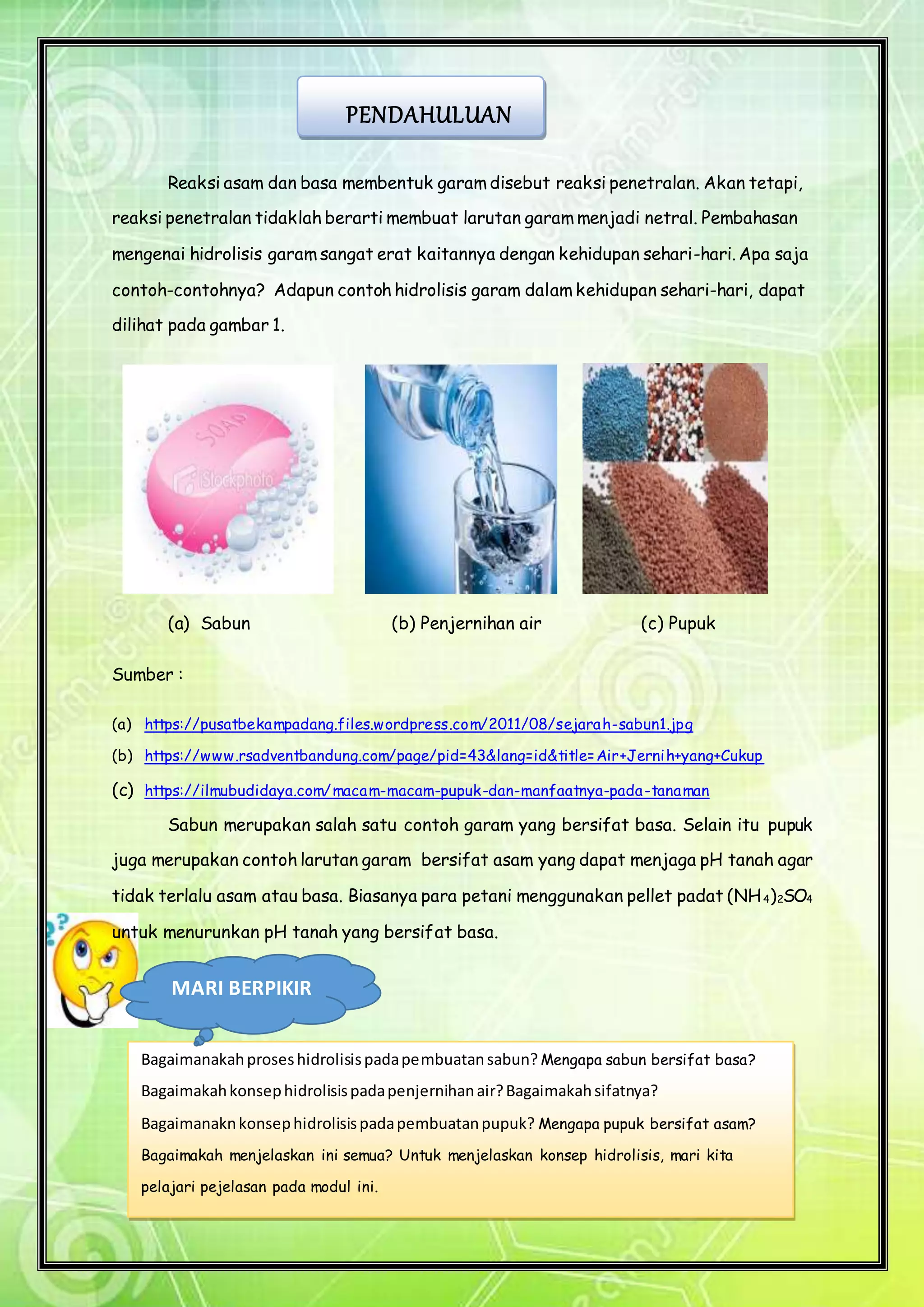 Modul pembelajaran kimia hidrolisis garam | DOCX