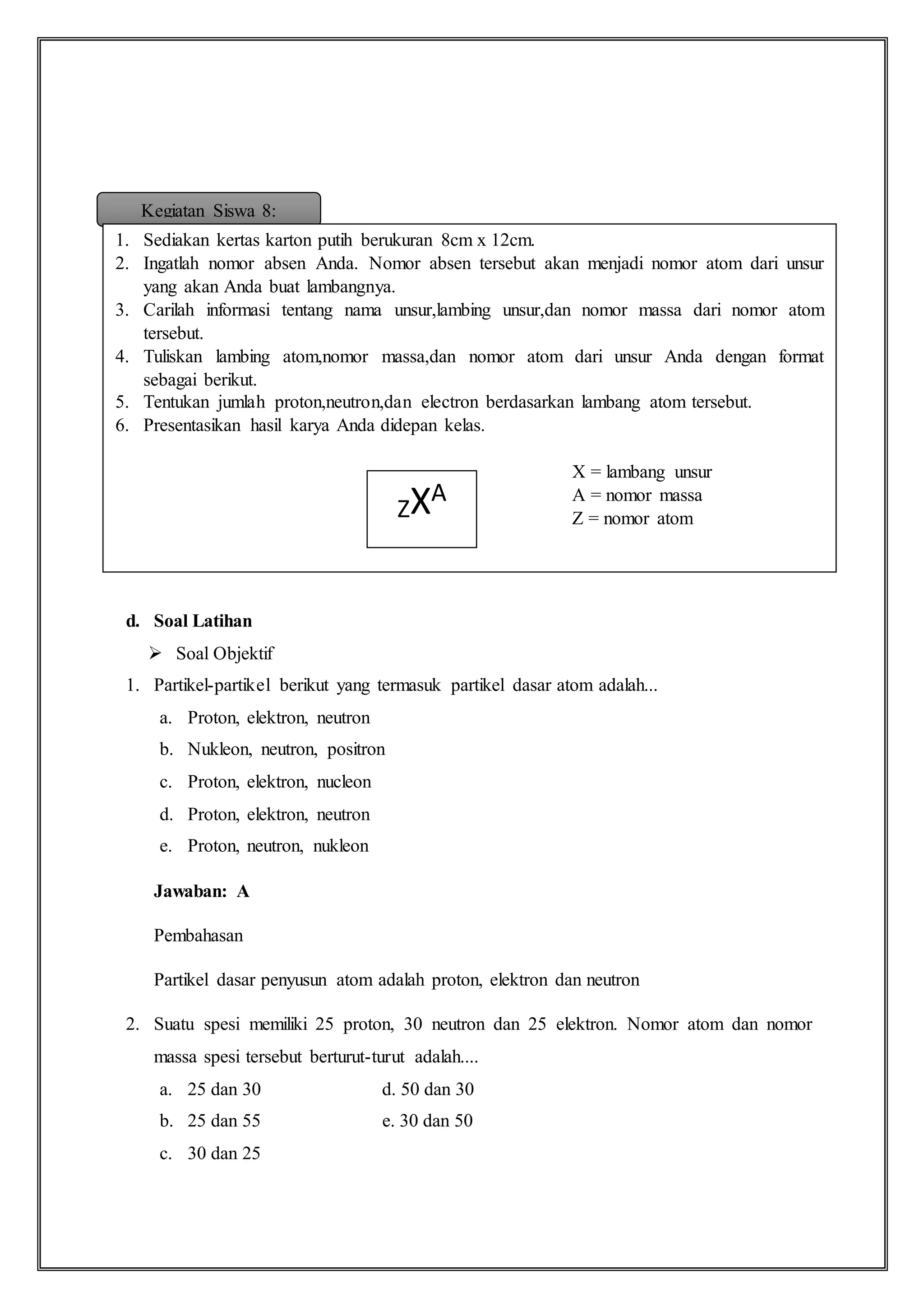 Modul pembelajaran kimia struktur atom | DOCX