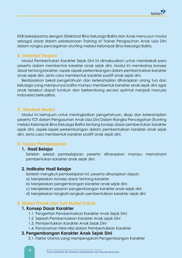 Modul pembentukan karakter sejak dini bkkbn rev4 | PDF