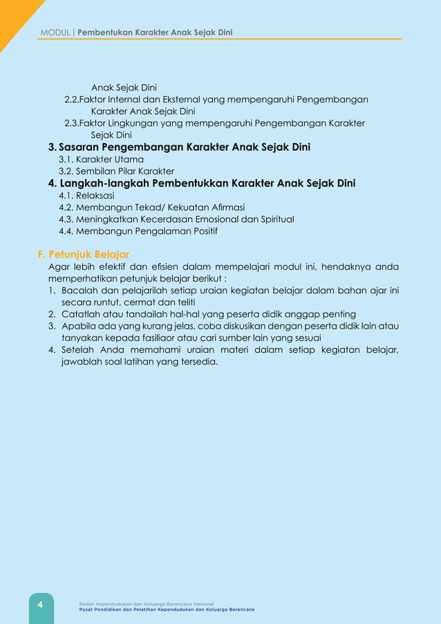 Modul pembentukan karakter sejak dini bkkbn rev4 | PDF