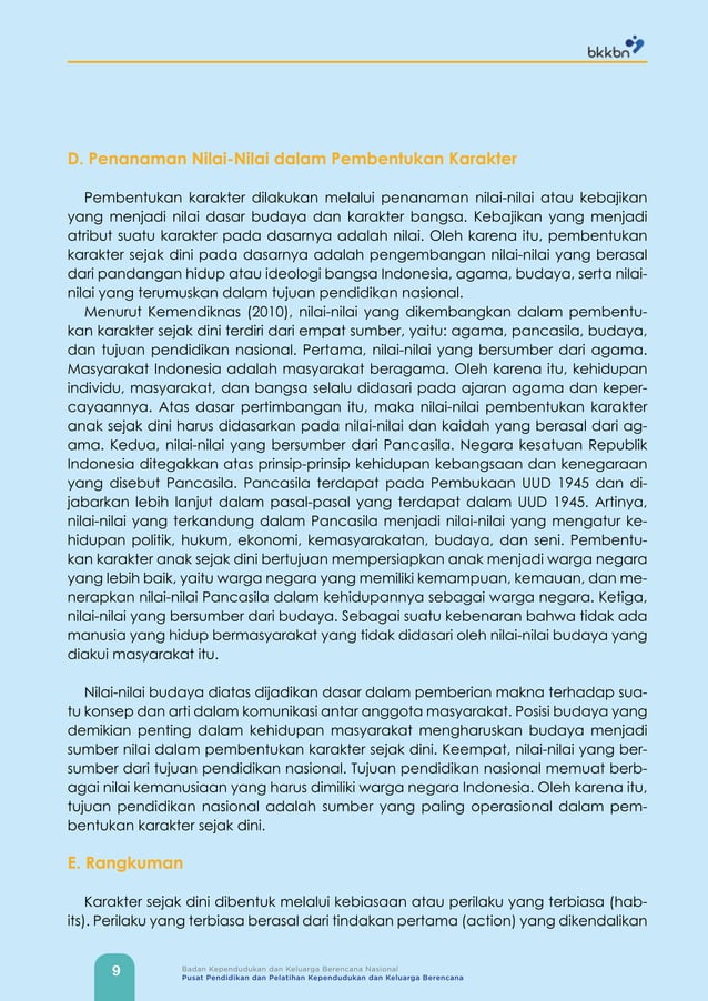 Modul pembentukan karakter sejak dini bkkbn rev4 | PDF