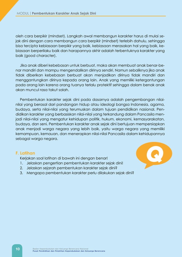 Modul pembentukan karakter sejak dini bkkbn rev4 | PDF
