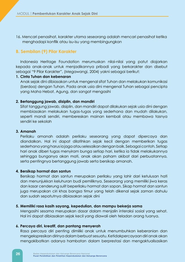 Modul pembentukan karakter sejak dini bkkbn rev4 | PDF