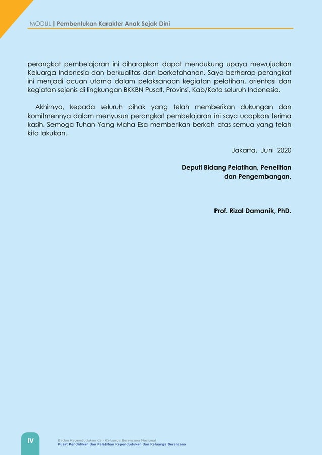 Modul pembentukan karakter sejak dini bkkbn rev4 | PDF