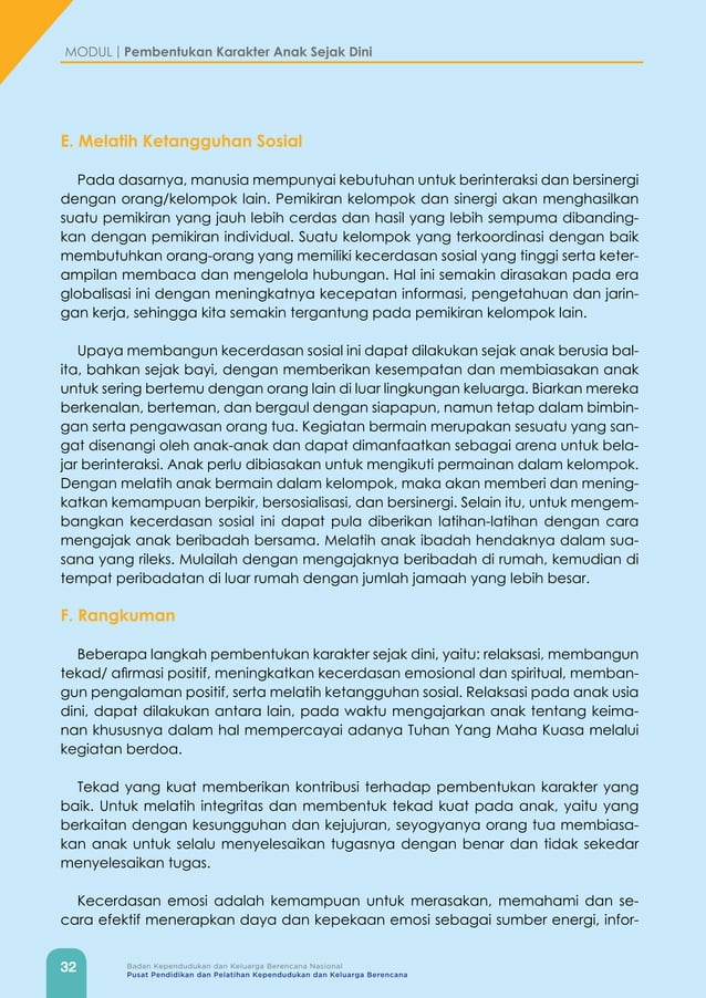 Modul pembentukan karakter sejak dini bkkbn rev4 | PDF